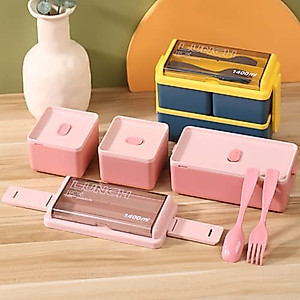 Bazasa Lunchbox Bento Box Lunch Containers for Work Lunchbox for Men Woman Leak-Proof Lunch Box With 3 Compartments & Sauce Container Pink Bento Box Microwave-& Dishwasher-Safe