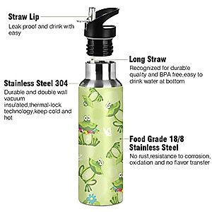 Frogs Leak Free Insulated Bottles with Handle 32 oz Vaccuum Bottle with Straw Lid Thermal Bottle for School Sport Travel BAP-Free