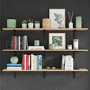 Wallniture Nola 48"x6" Floating Shelves Wall Mounted, Wall Bookshelf Living Room, Rustic Wall Shelves for Bedroom, Floating Shelf for Kitchen & Pantry, Set of 3, Burnt