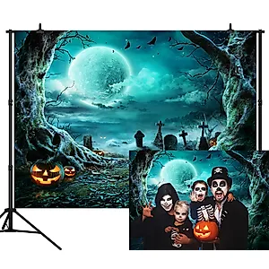 CapiSco 7X5FT Halloween Backdrop Photography Background Horror Moon Night Scary Cemetery Pumpkin Lantern Backdrop for Kids Adult Family Party Birthday Banner Decor Halloween Photo Backdrop SCO192A