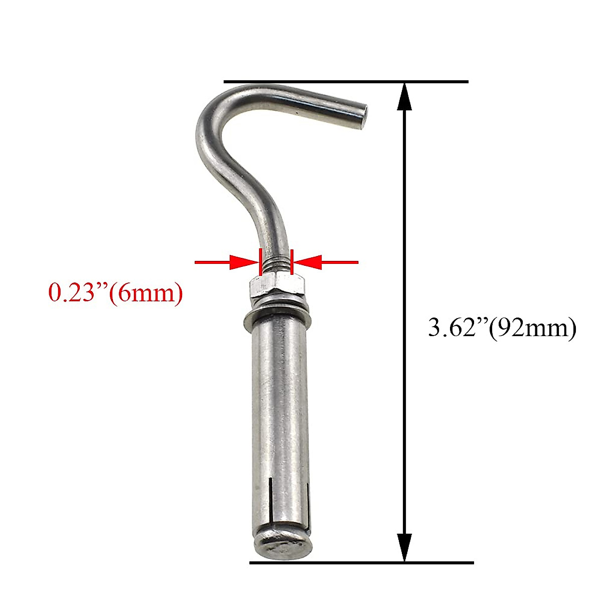 Hahiyo M6 304 Stainless Steel Expansion Hook Bolt Eye Self-Tapping Screws Open Cup Hold Secure Rock Solid Hard to Pull Out Easy Install for Hanging String Lights Ceiling Silver 5pieces