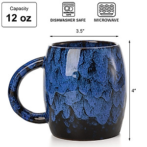 Elsjoy Set of 2 Ceramic Coffee Mugs, 12 Oz Kiln Glaze Porcelain Mugs with Handle, Vintage Coffee Mugs Gift for Home, Office, Dishwaher and Microwave Safe, Retro Blue & White