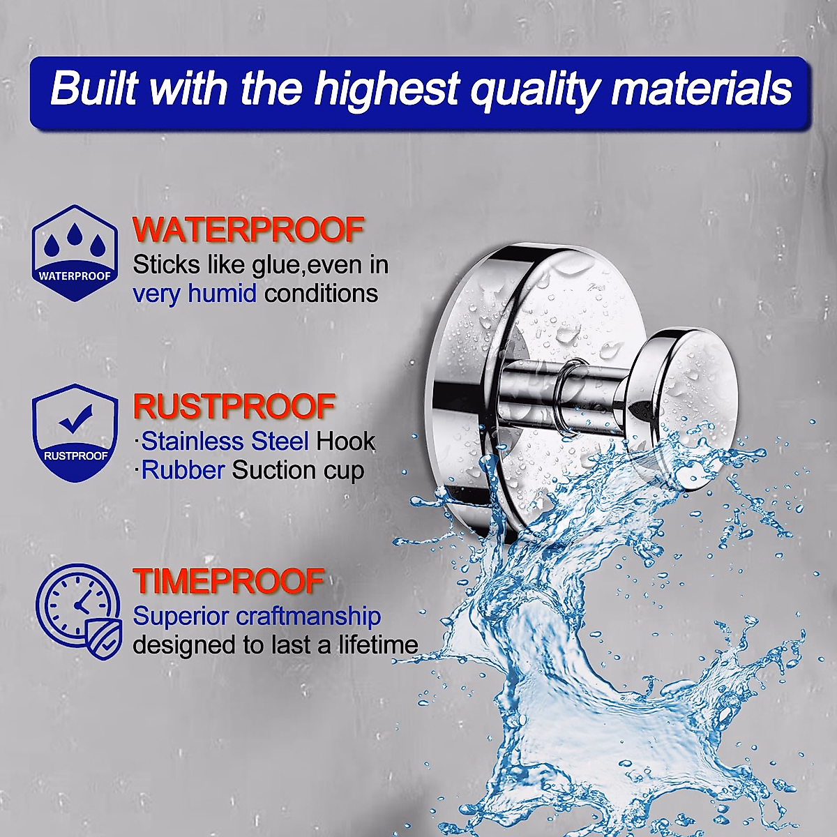 Bntuk Suction Cup Hooks for Shower, Removable Towel Hooks for Bathroom Window Glass Door Wall, Bath Robe Looafh Hook for Hanging - 2 Pack, Chrome