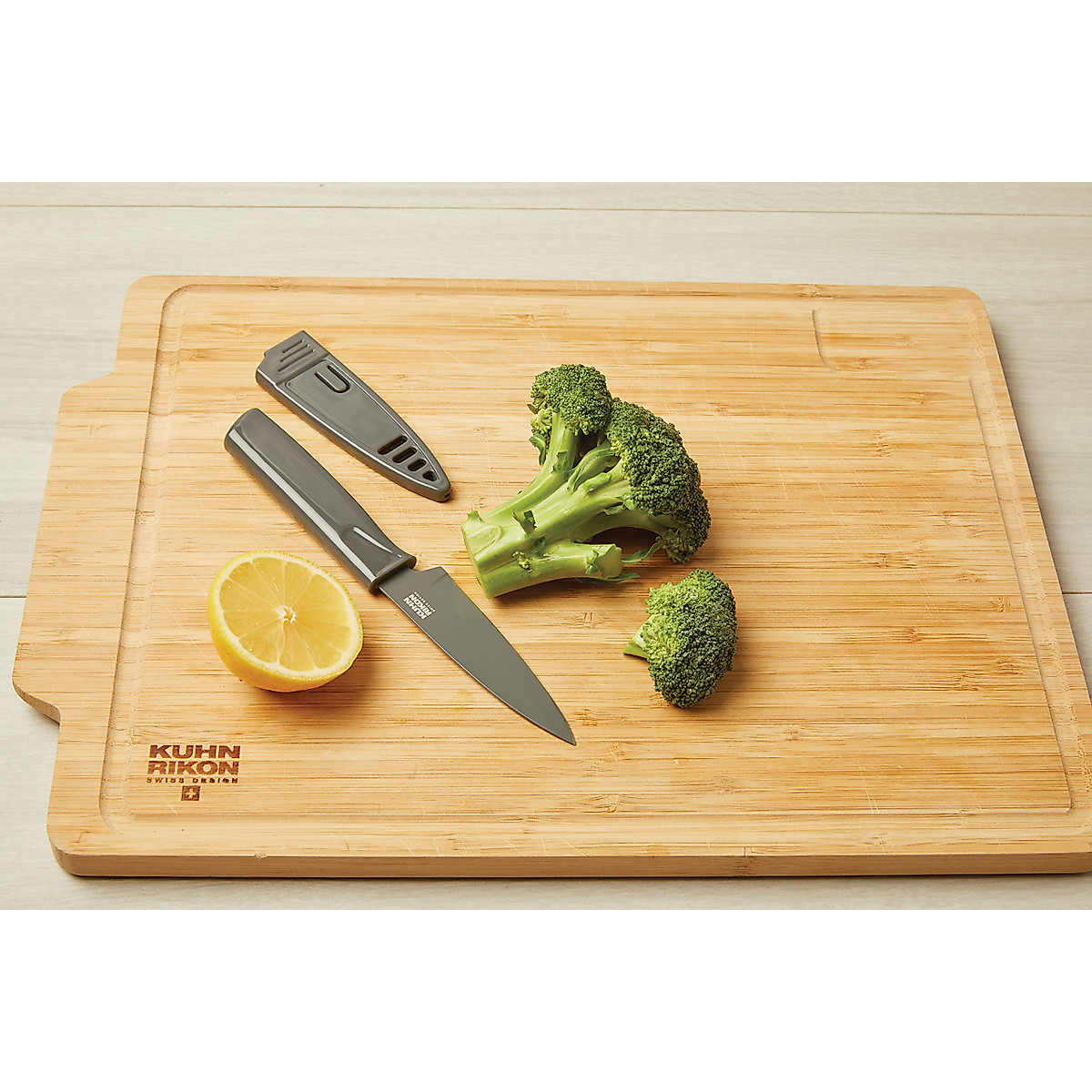 Kuhn Rikon Colori Non-Stick Straight Paring Knife with Safety Sheath, 4 inch/10.16 cm Blade, Licorice