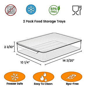 vacane 2 Pack Refrigerator Organizer Bins,Food Storage Container with Lids for Fruit, Vegetables, Bacon Meat Cheese Keeper Marinade Tray, Stackable Freezer Storage Containers