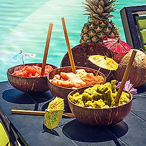 NaturalX Premium Coconut Bowls with Spoons (Set of 4) | Made from 100% Coconut Shell | Organic, Handmade, Vegan, Natural, Bamboo, Wooden, Eco Friendly, Reusable Bowl for Breakfast, Serving, Party