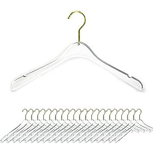 tonchean 20 Pack Quality Acrylic Clear Hangers Acrylic Crystal Clothes Hangers with Swivel Hook Gold Clear Hangers with Non-Slip Notches for Suit Coat Sweater Jacket Blouse Dress