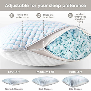 Nestl Cooling Pillow - Queen Size Set of 2 Cooling Memory Foam Pillows, Gel Infused Cool Pillow, Adjustable Cooling Pillows for Sleeping, Breathable Queen Pillows, Washable Removable Bed Pillow Cover