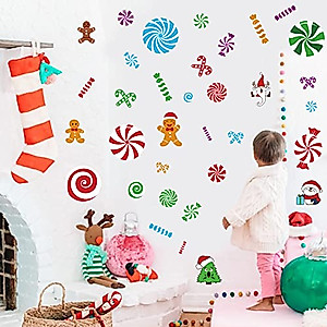KIMOBER 33PCS Christmas Peppermint Floor Decals,Christmas Candy Santa Claus Gingerbread Wall Stickers for Xmas Party Decoration