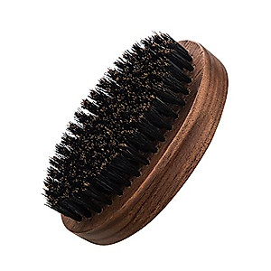 GREENTH PRO Walnut Wood Beard Brush - Boar Bristle Brush for Men - Military Style Beard Grooming Tool