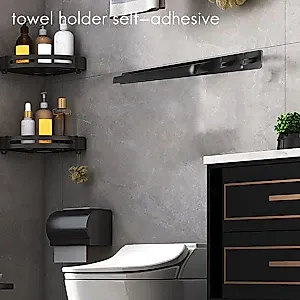 Oligemok Holder Without Drilling,Tea Rail Aluminum Black,Adhesive Bath Holder for The and Kitchen