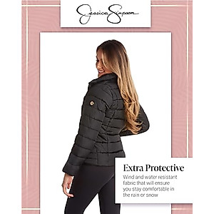 Jessica Simpson Women's Winter Jacket - Packable Quilted Puffer Jacket, Leopard Print Fleece Lining - Outerwear Coat (S-XL), Size Large, Black
