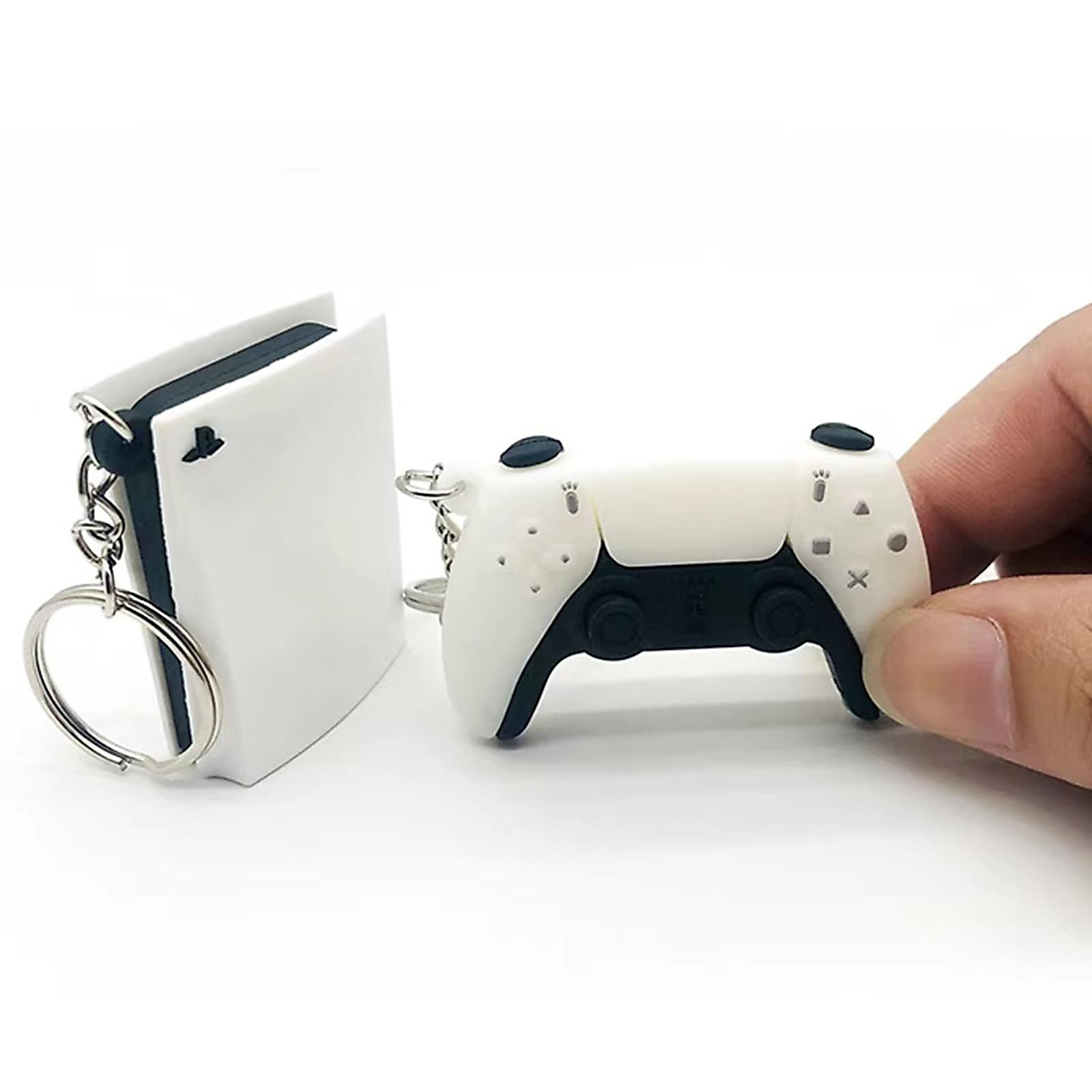 TGDPLUE PS5 Console and PS5 Controller Keychain Kits for Video Game Party Favors Pendant,Gamer Party Bags for Game Birthday Party Supplies,PVC Material-White(1.97in)