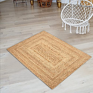 Ekakshx Hand Woven Jute Braided Rug, 2'x3' Natural Color Door Mat Entryway Rug Reversible Farmhouse Accent Rugs for Living Room, Kitchen, Bedroom - 24x36 Inches