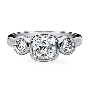 BERRICLE Sterling Silver 3-Stone Wedding Engagement Rings Cushion Cut Cubic Zirconia CZ Anniversary Promise Ring for Women, Rhodium Plated Size 5