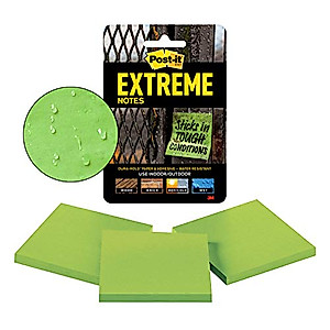 Post-it Extreme Notes, Works outdoors, Works in 0 - 120 degrees Fahrenheit, Sticks where other notes can't, Green, 3 in x 3 in, 3 Pads/Pack, 45 Sheets/Pad (EXTRM33-3TRYGN) (EXTRM33-3TRYGN)