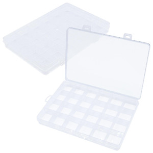 RYKOMO 2 Pack Clear Plastic Organizer Box 24 Grids Plastic Organizer Box with Fixed Dividers Clear Storage Container Jewelry Box for Beads Art DIY Crafts Jewelry Hair Accessories