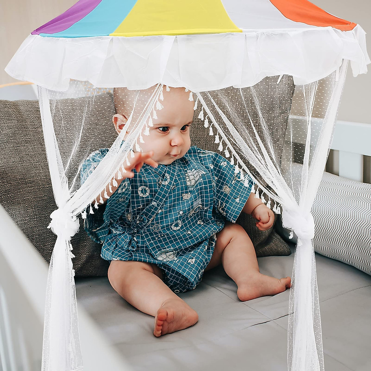 VOSAREA Rainbow Bed Canopy Half-Round Dome Reading Corner Tent Decorative Mosquito Net for Toddlers -1.2m