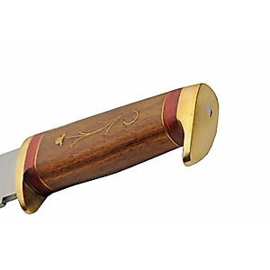 Wood & Brass Hunting Knife 12.25" Stainless Steel Brass Inlay