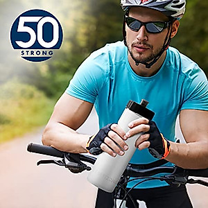 50 Strong Sports Water Bottle | 6 Pack of Reusable Squeeze Water Bottles | 22 oz. BPA-Free Plastic Bottles with Pull Top Cap | Made in USA | Top Rack Dishwasher Safe | Fits Most Bike Cages (Clear)