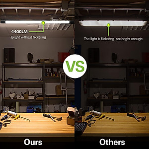 hykolity 2 Pack 4FT Linkable LED Shop Light for Garage, 4400lm, 4FT 42W Utility Light Fixture, 5000K Daylight LED Workbench Light with Plug, Hanging or Surface Mount, Black - ETL