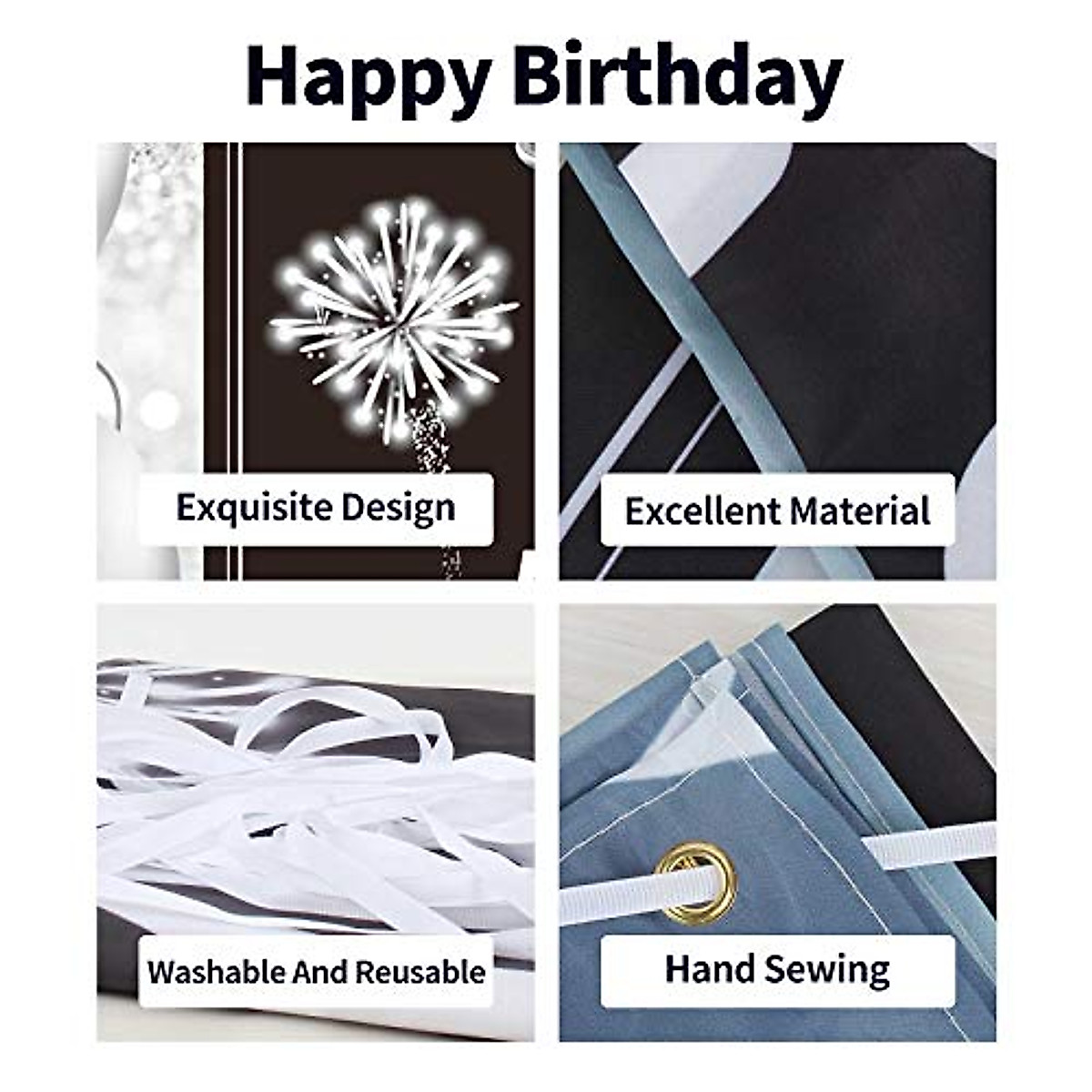 PAKBOOM Happy 14th Birthday Backdrop Banner - 14 Birthday Party Decorations Supplies for Boys Girls - Silver 3.9 x 5.9ft