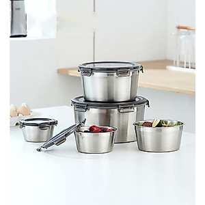 GRFELI Stainless Steel Food Containers with Lids, Set of 5 Meal Prep Container Reusable Metal Food Storage Bento Lunch Box for Kitchen Picnic, BPA Free,67oz,118oz)