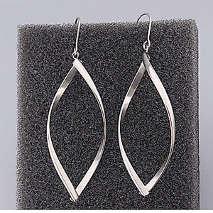 Stainless Steel Rhombic Wave Shaped Simple Plain Dangle Earrings (Silver)