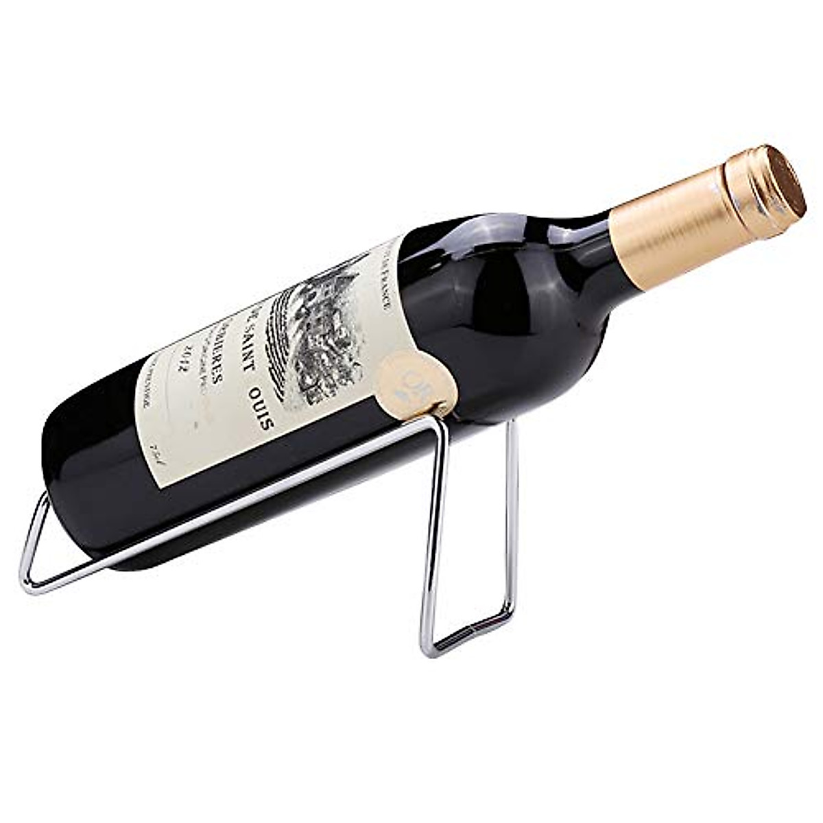 Ibnotuiy Set of 2 Metal Tabletop Single Bottle Wine Rack Minimalist Wine Holder (Silver)
