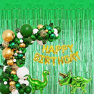 Muhome Green Foil Fringe Curtain, 2PCS 3.28FT x 8.2FT Tinsel Door Curtains & 1 Masking Tape Green Fringe Backdrop for St. Patrick's Day Wedding Kids Dinosaur Birthday Party Decorations