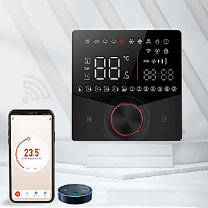 WiFi Programmable LCD Display Smart Thermostat for Tuya with Knob, Floor Heating Control Panel, Digital (Black)