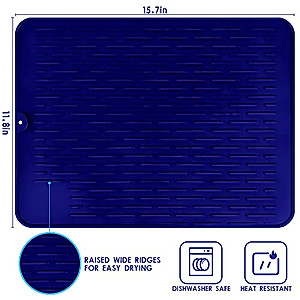 Smithcraft Silicone Drying Mat Set 2, Sink Dish Drainer Mat 15.75x11.81", Small Heat Resistant &Non-Slip Kitchen Counter Mat Pad, Bar Mat Countertop Protector, Silicone Dish Drying Rack Mats Navy Blue