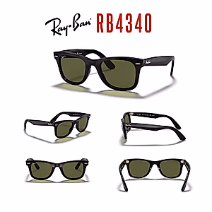 Ray-Ban RB4340 Wayfarer Ease 601/58 50MM Black/Crystal Lens G-15 Green Polarized Sunglasses For Men For Women + Bundle with Designer iWear Eyewear Kit