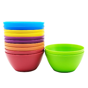 KOXIN-KARLU 28-ounce Plastic Bowls for Cereal or Salad, set of 12 in 6 Assorted Colors