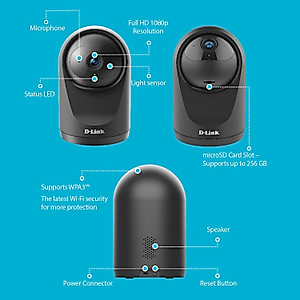 D-Link mydlink Full HD WiFi Pan/Tilt Smart Wireless Security Camera, 360 Views, Pet Baby Home Monitor, Motion Detection, Night Vision, Cloud & microSD Recording (DCS-8526LH-US)