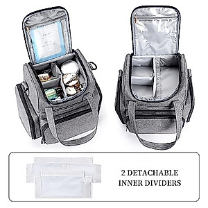 LEAFFUP 2 Layers Large Travel Makeup Bag with 2 Removable Pouches, Large Cosmetic Bag with Detachable Partition, Portable Cosmetic Bag with Multiple Storage Sections (Patent Pending), Grey