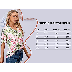 ZXZY Women Ruffle Short Sleeve Pleated V Neck Floral Print Hawaiian Shirts Blouse Tops