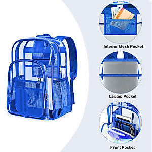 PAMANO Clear Backpack Transparent Heavy Duty See Through Bag for College Work Stadium Concert Travel Security, Blue