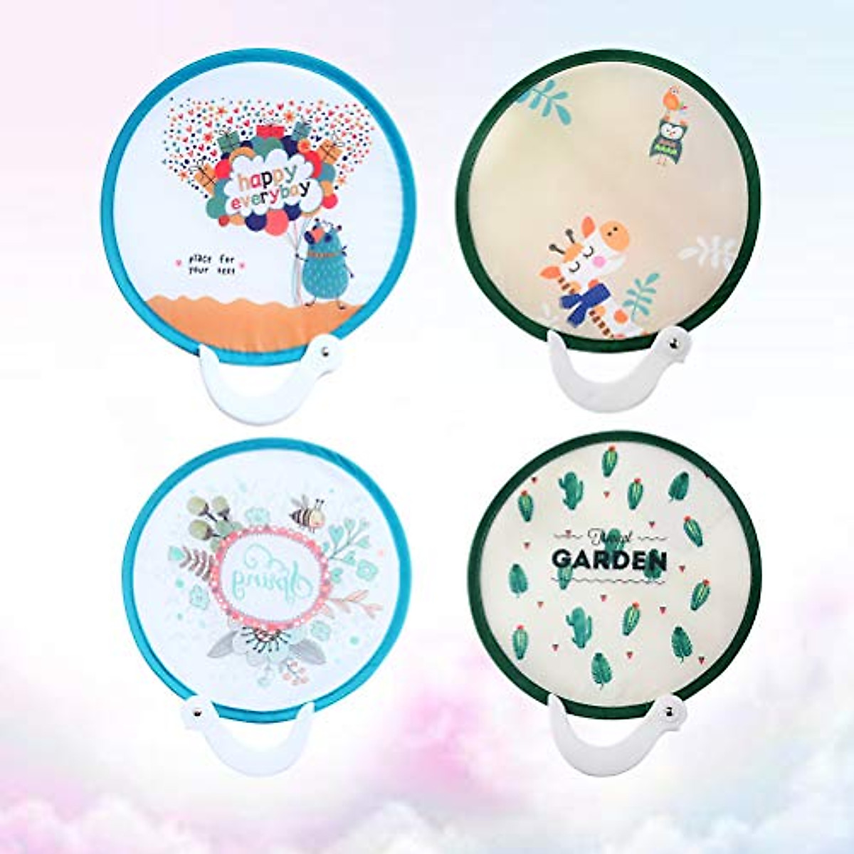 NUOBESTY Foldable Fan Japanese Style Handheld Round Folding Fan Great for Wedding Birthdays Decoration,4pcs