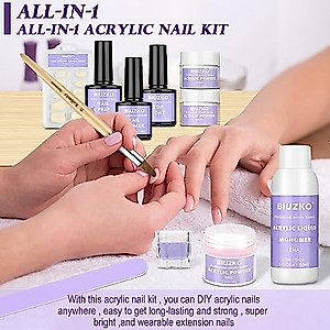Acrylic Nail Kit, Acrylic Powder and Acrylic Liquid Monomer Set with Nail Prep Primer Top Coat Kolinsky Brush Nail Glue Tips Acrylic Nail Kit with Everything for Beginners
