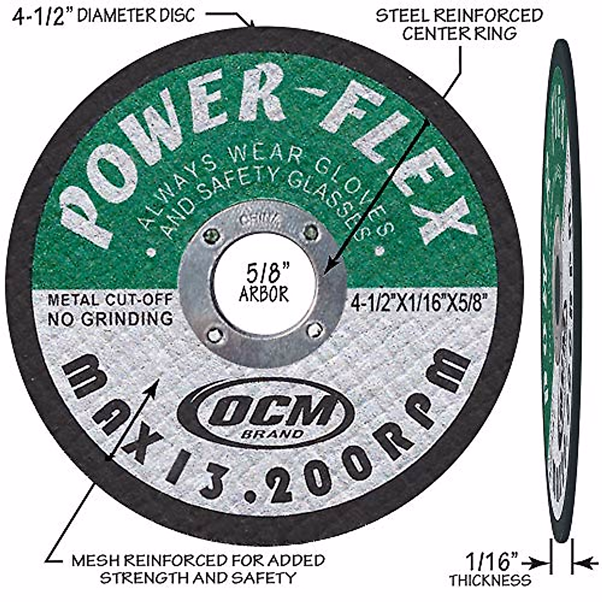 4 1/2 Inch x 1/16 Inch x 5/8 Inch Premium Cut Off Wheels - 10 PACK -, For Cutting all Ferrous Metals and Stainless Steel