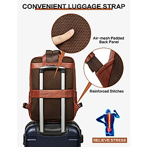 BOSTANTEN Men Leather Backpack, Vegetable Tanned Full Grain Leather 15.6 Inch Computer Backpack Business Work Daypack Vintage Travel Bags Redbrown