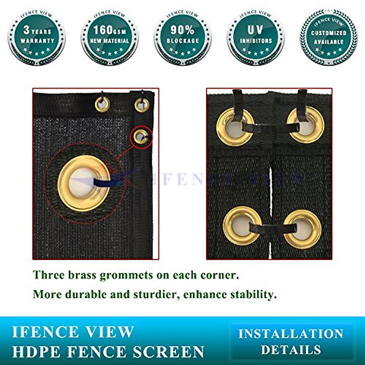 Ifenceview 6'x3' to 6'x50' Black Shade Cloth Fence Privacy Screen Fence Cover Mesh Net for Construction Site Yard Driveway Garden Pergolas Gazebos Canopy Awning 180 GSM UV Protection (6' x 8')