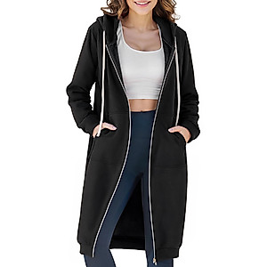 Ablanczoom Hoodies for Women Fashion Sweatshirts: Comfortable Full Zip Up Hoodie Womens Long Fleece Sweatshirt with Pockets Black
