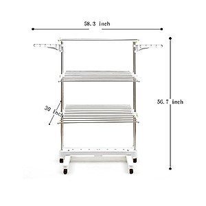 Newerlives BR505 3-Tier Collapsible Clothes Drying Rack with Casters, Laundry Drying Rack, Stainless Steel Hanging Rods, Indoor & Outdoor Use
