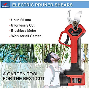 KOHAM Professional Cordless Electric Pruning Shears 16.8V 2Ah Lithium Battery Powered, ETL Certified, 1 Inch Cutting Diameter