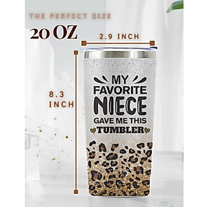 Onebttl Aunt Gifts from Niece, Insulated Stainless Steel Wine Tumbler with Lid and Straw, for Auntie on Mother’s Day, Birthday, Christmas, 20 oz, Gliter Silver, My Favorite Niece gave me this tumbler