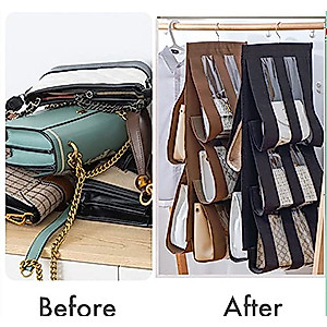 LCXEGO 5 Pockets Foldable Hanging Bag,Hanging Purse Handbag Organizer,Space-Saving Storage Bag System,Suitable for Living Room Bedroom Family use (Black)