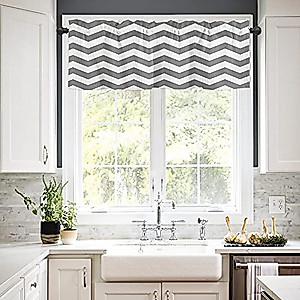Artwork Store Valances Windows Curtain Simple Chevron Zig Zag Gary and White Ripple Kitchen Valances Rod Pocket Window Treatment Short Curtains Valance for Window 1 Panel,42 by 18 inches
