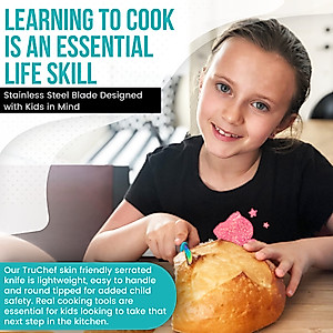 TruChef Kids Tomato Steak Knife Set for Real Cooking (Aqua) - 2pcs - Skin Friendly Serrated Edge Stainless Steel Lightweight - Safe for Children & Beginners